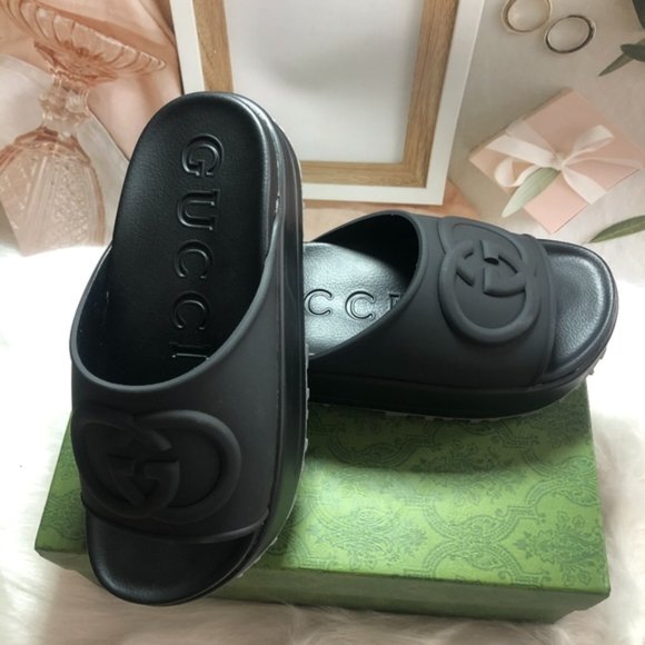 Gucc | Shoes | Gucci Platform Slide Black Leather Sandals | Poshmark